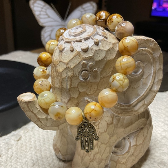Classically Boho | Jewelry | Amber Agate Mm With Bronze Hamsa Charm ...